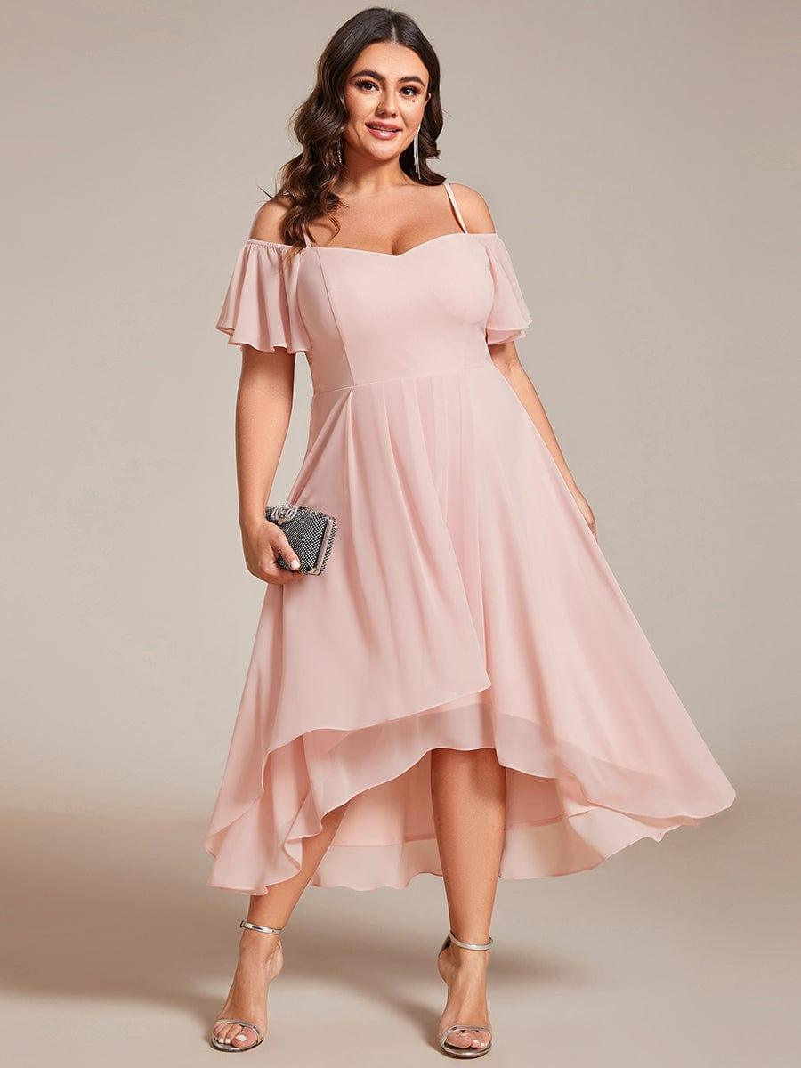 Plus Size Off Shoulder High Low Chiffon Wedding Guest Dresses Featuring