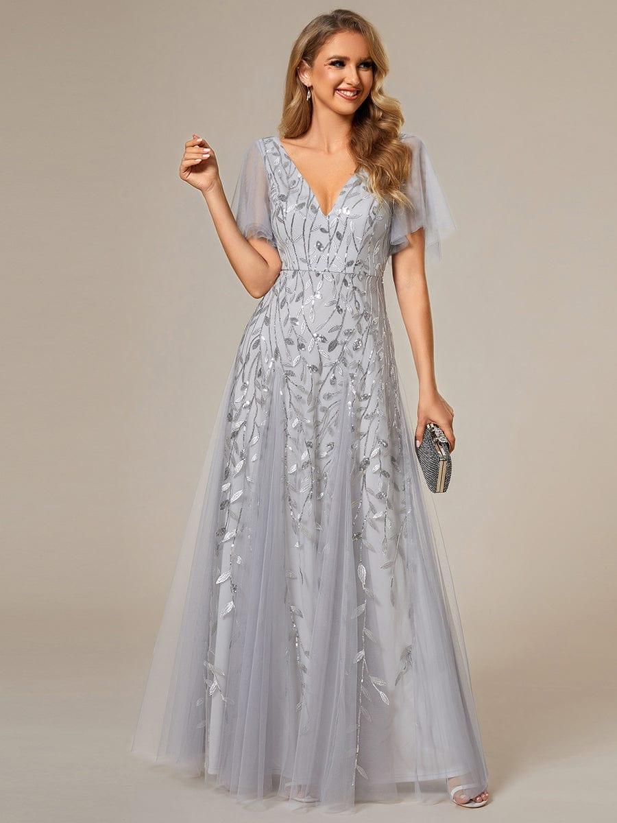 Ruffle Sleeves V Neck Sequin Leaf Wedding Guest Dress Ever Pretty Uk