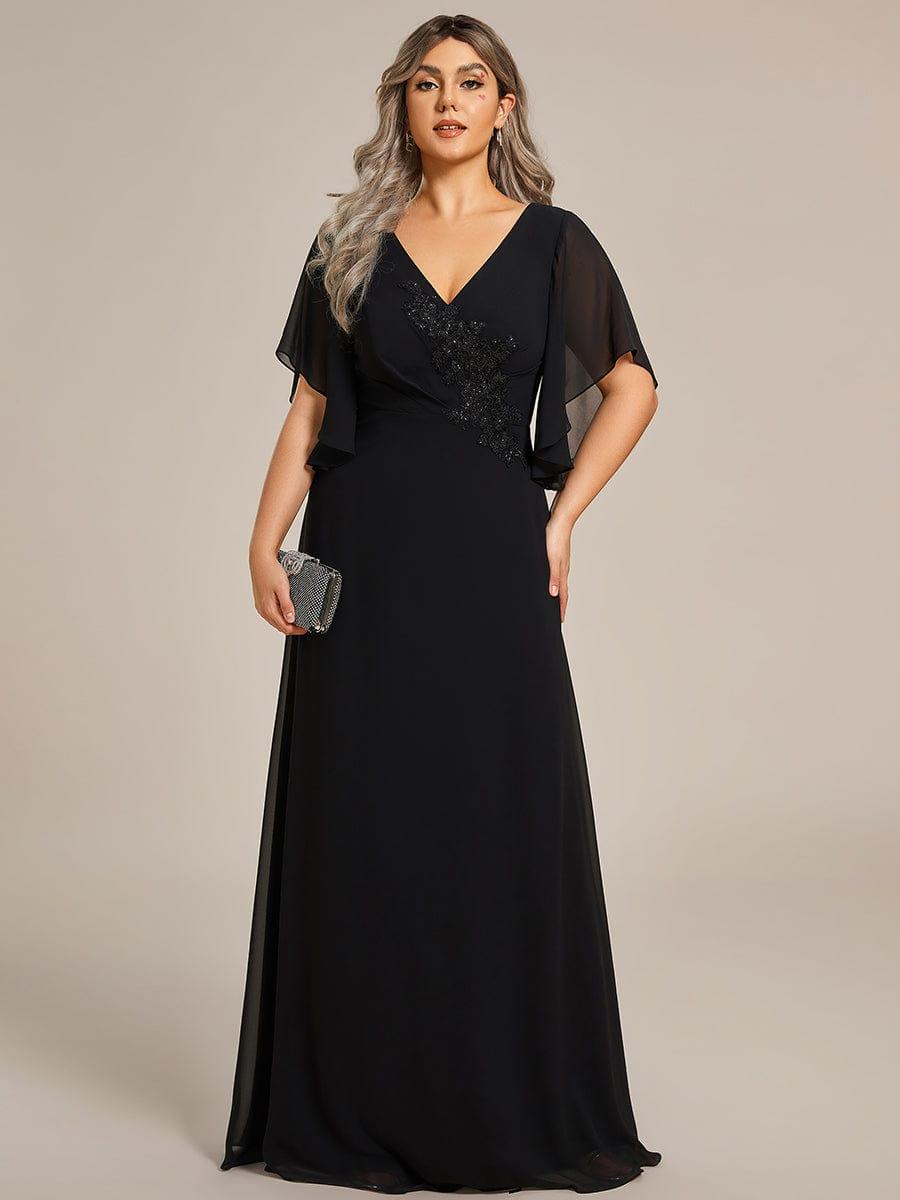 Plus Size Ruffle Sleeve Elegance Chiffon Mother of the Bride Dress with Waist Applique - Ever ...