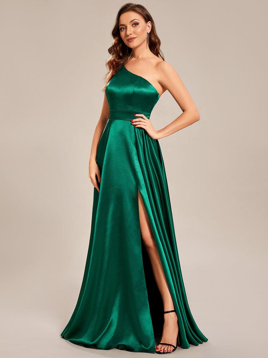 Custom Size One Shoulder Long Empire Waist Satin Prom Dress - Ever ...
