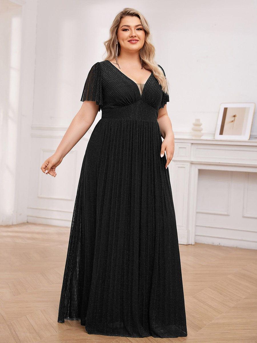 Glittery See-Through V-Neck Short Sleeves Evening Dress with Empire ...