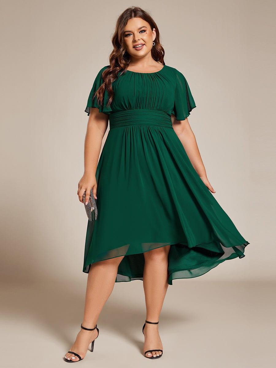 Plus Size Short Sleeves Chiffon A-Line Knee-Length Wedding Guest Dress ...
