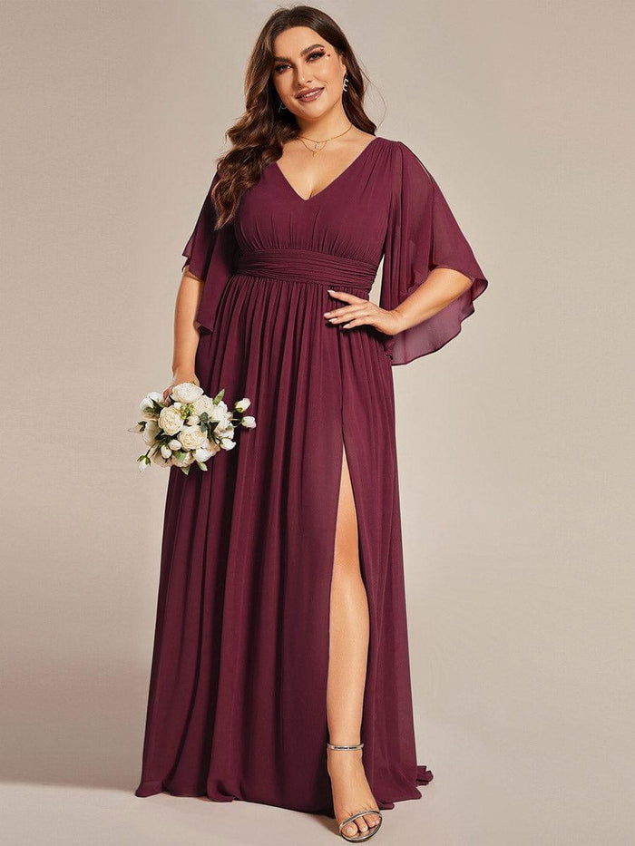 Plus Size A-Line V-Neck Chiffon Bridesmaid Dress - Ever-Pretty UK