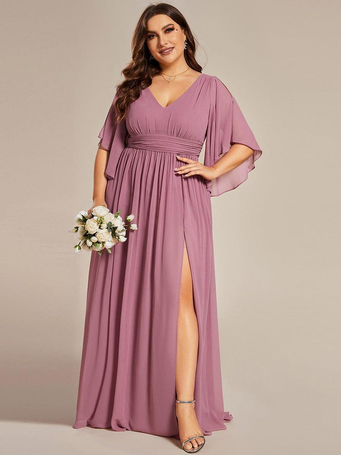 Plus Size A-Line V-Neck Chiffon Bridesmaid Dress - Ever-Pretty UK