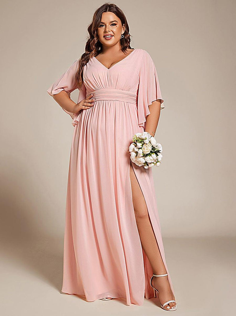 Plus Size A-Line V-Neck Chiffon Bridesmaid Dress - Ever-Pretty UK