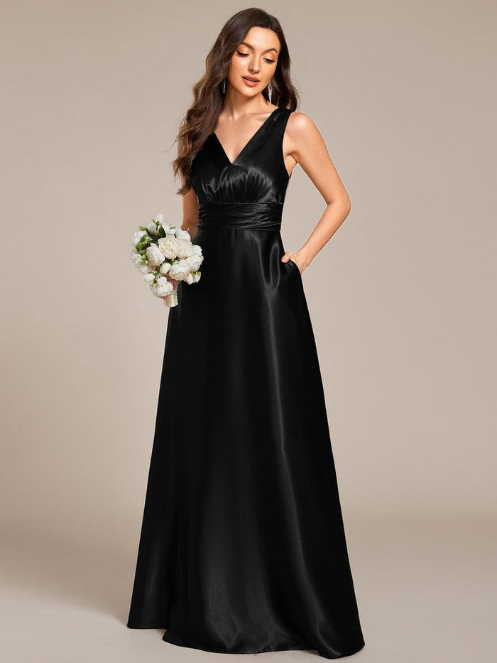 Empire Waist Ruched Satin Bridesmaid Dress | Champagne, Copper, Olive ...