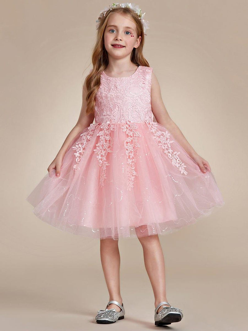 Stylish Lace Embroidered A-Line Flower Girl Dress with Bowknot Design ...
