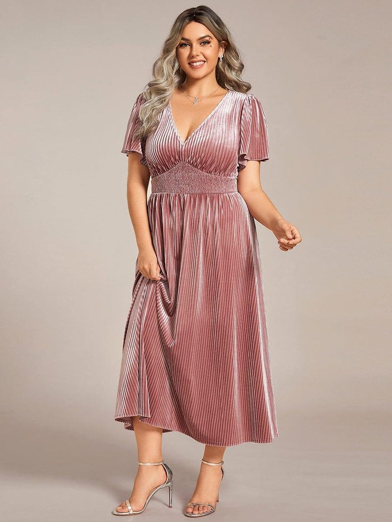 Elegant Plus Size Velvet Wedding Guest Dress | A-line | V-Neck - Ever ...