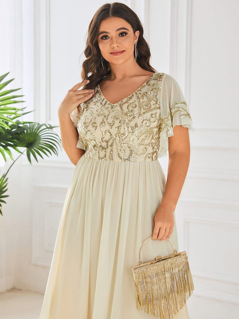 V Neck Short Sleeve Chiffon Sequin Mother Of The Bride Dress Ever