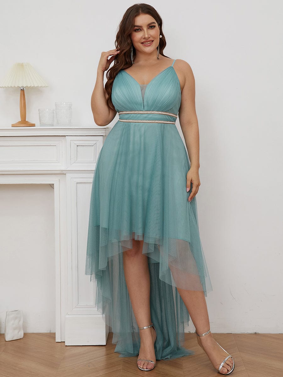 Plus Size Stylish High-Low Tulle Prom Dress with Beaded Belt(Final Sal ...