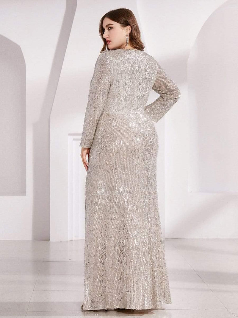 Evening Party Dresses for Women Long Sleeve Sequin Side Split - Ever ...