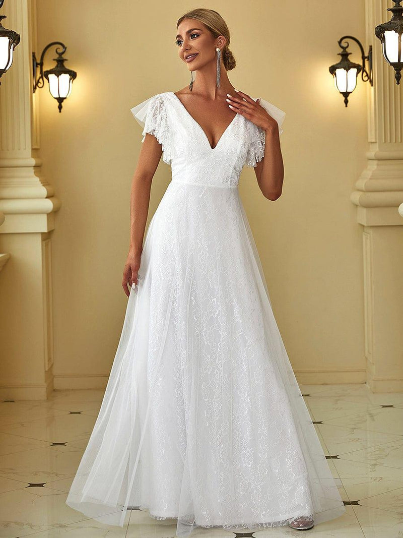 Elegant Simple Elopement Wedding Dress | White Lace Dresses - Ever ...