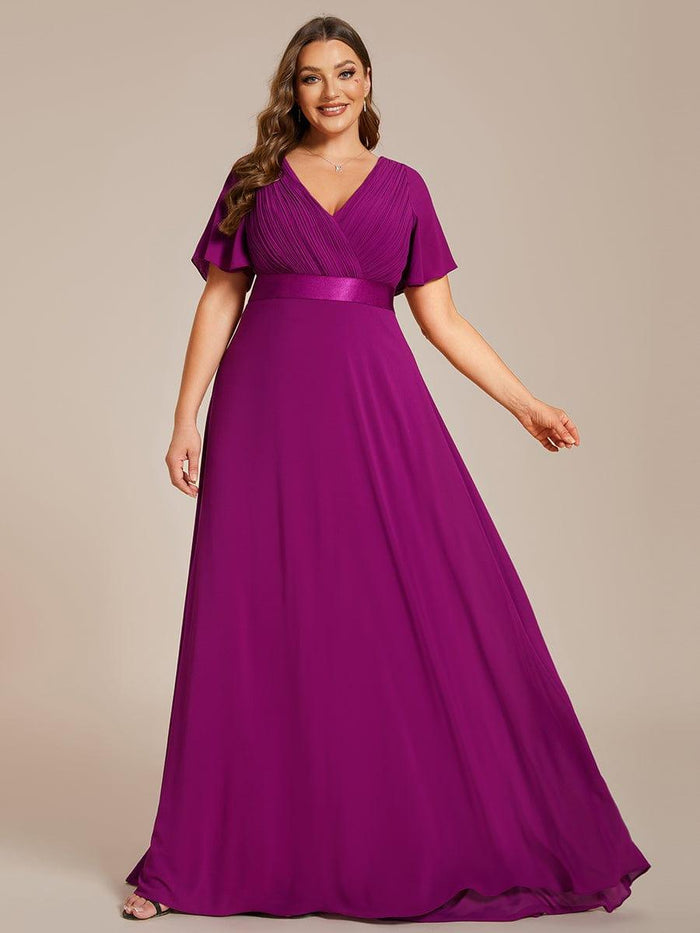 Plus Size Long Flutter Sleeves Empire Bridesmaid Dress - Ever-Pretty UK